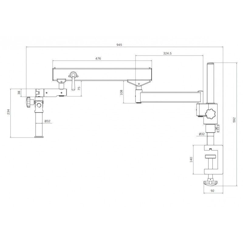 Statif clampé à bras articulé 400 mm ou 600 mm